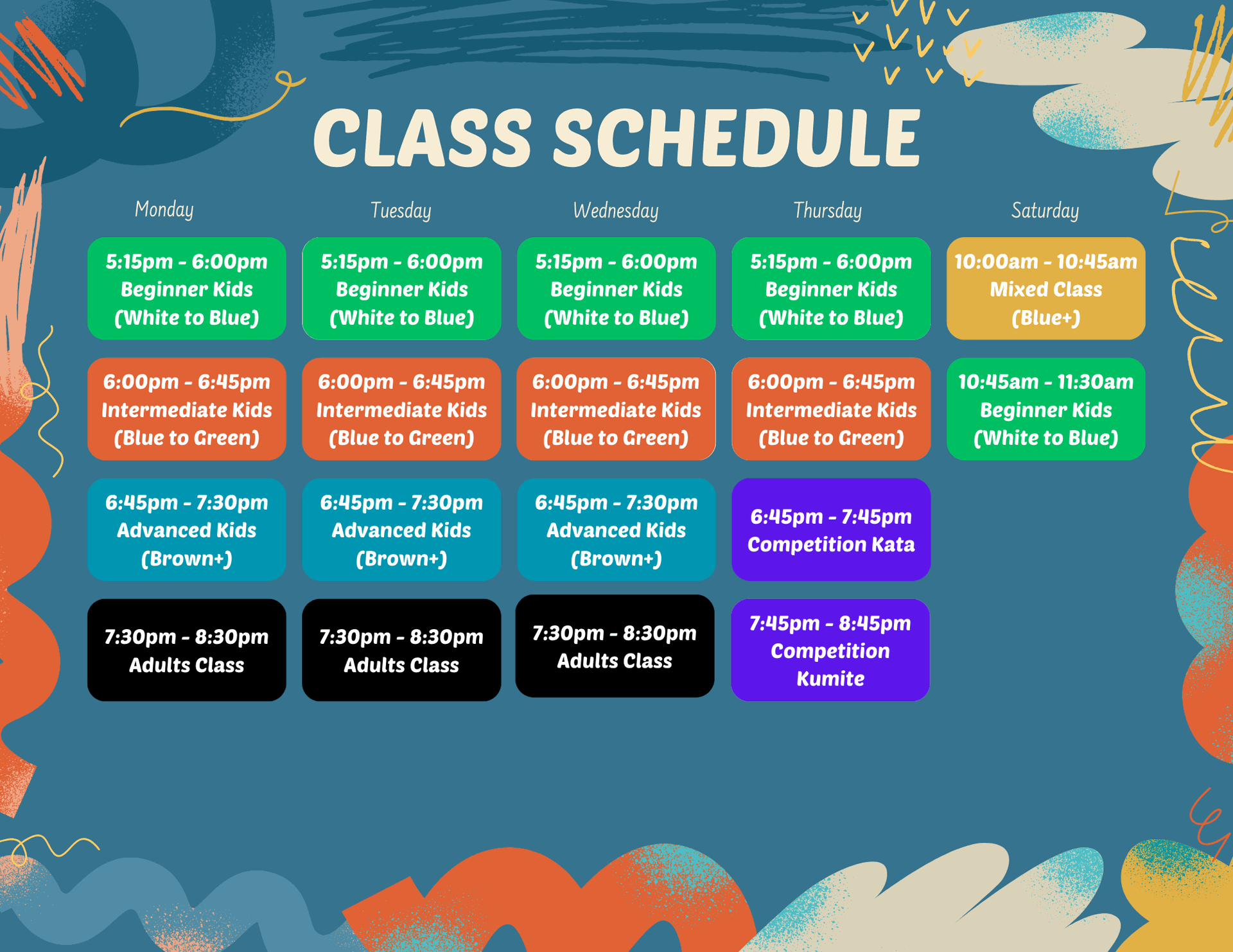 Kyoshin-Ryu Karate Class Schedule